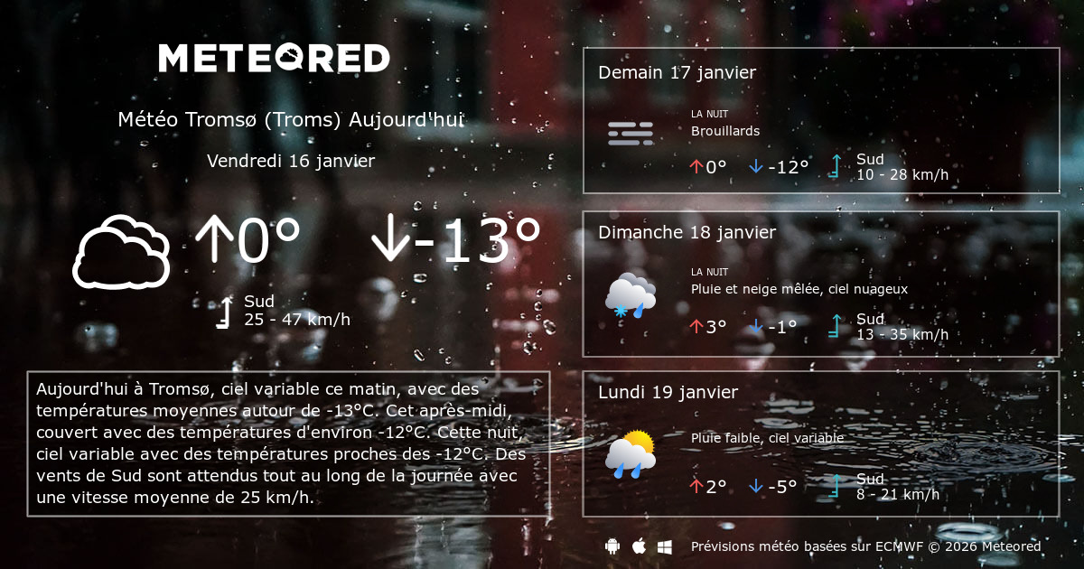 Météo Tromsø (Troms) 14 jours - Meteored France