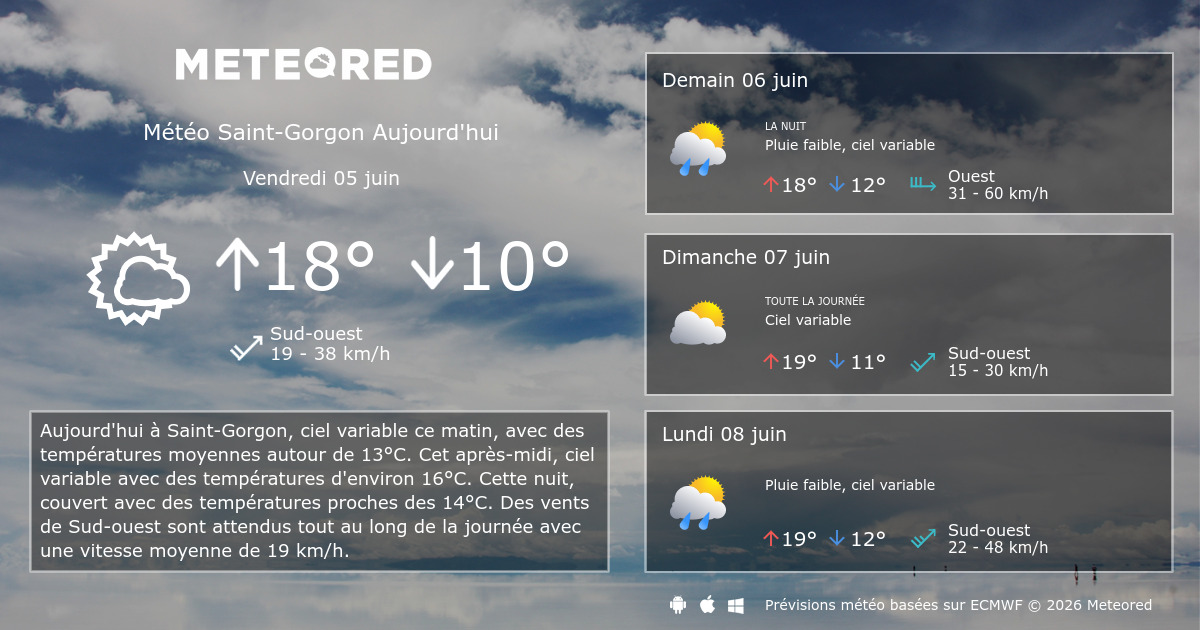 Météo Saint-Gorgon heure par heure - Meteored France